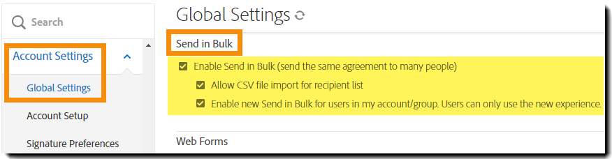 Configure access to Send in Bulk